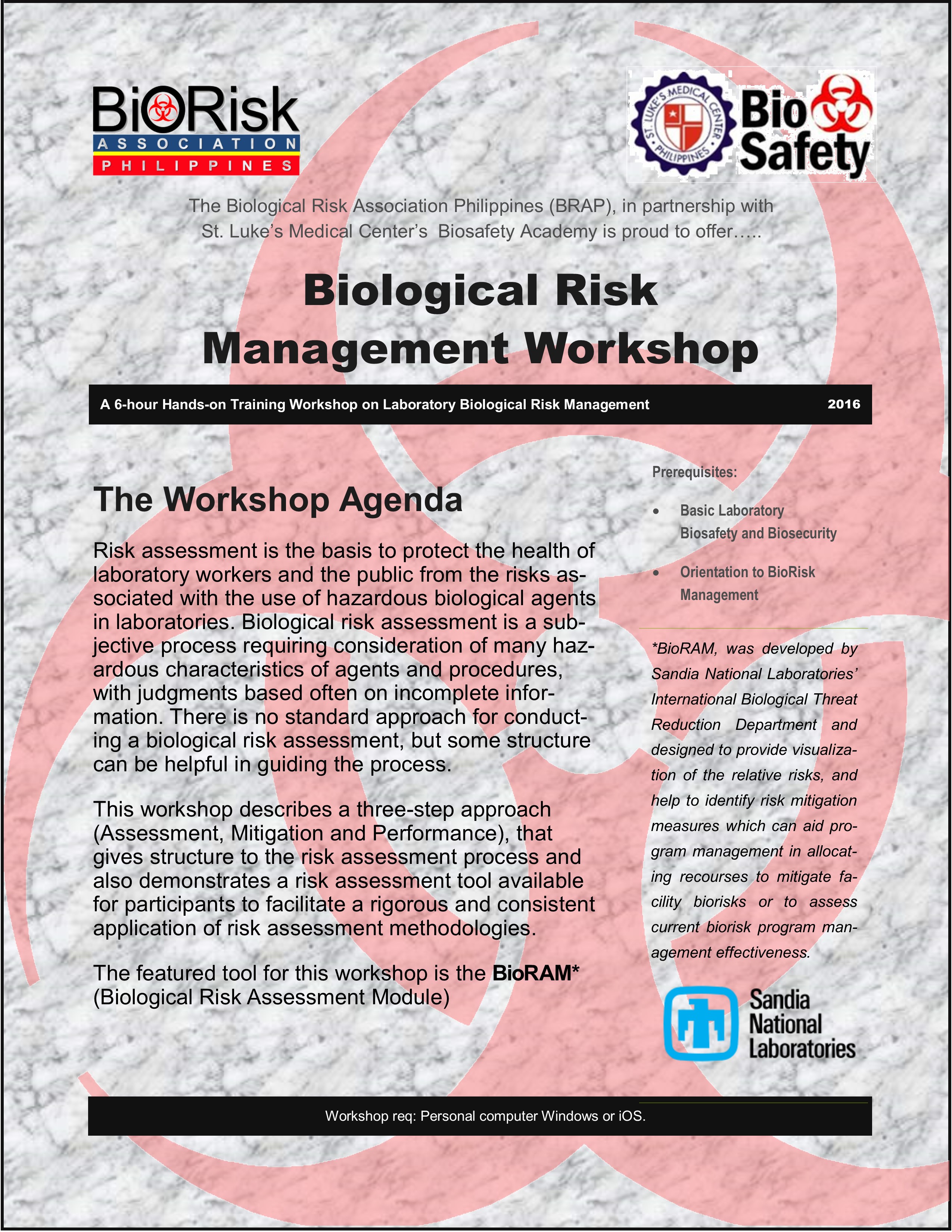 BioRisk Management Workshop for 2016 | BioRisk Association of the ...