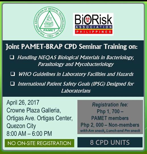 PAMET-BRAP CPD Seminar Training April 26, 2017 (8 CPD units) | BioRisk ...