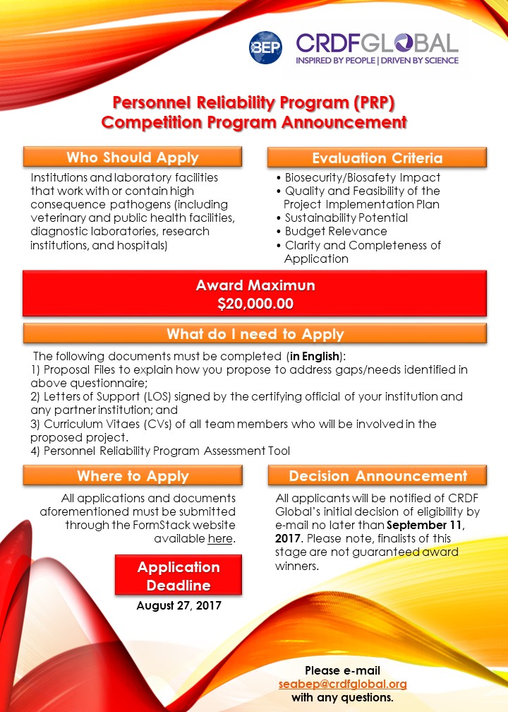 PRP Grant Proposal submission deadline EXTENDED | BioRisk Association ...