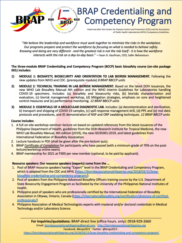 BRAP Credentialing and Competency Program’s basic biosafety modules for ...