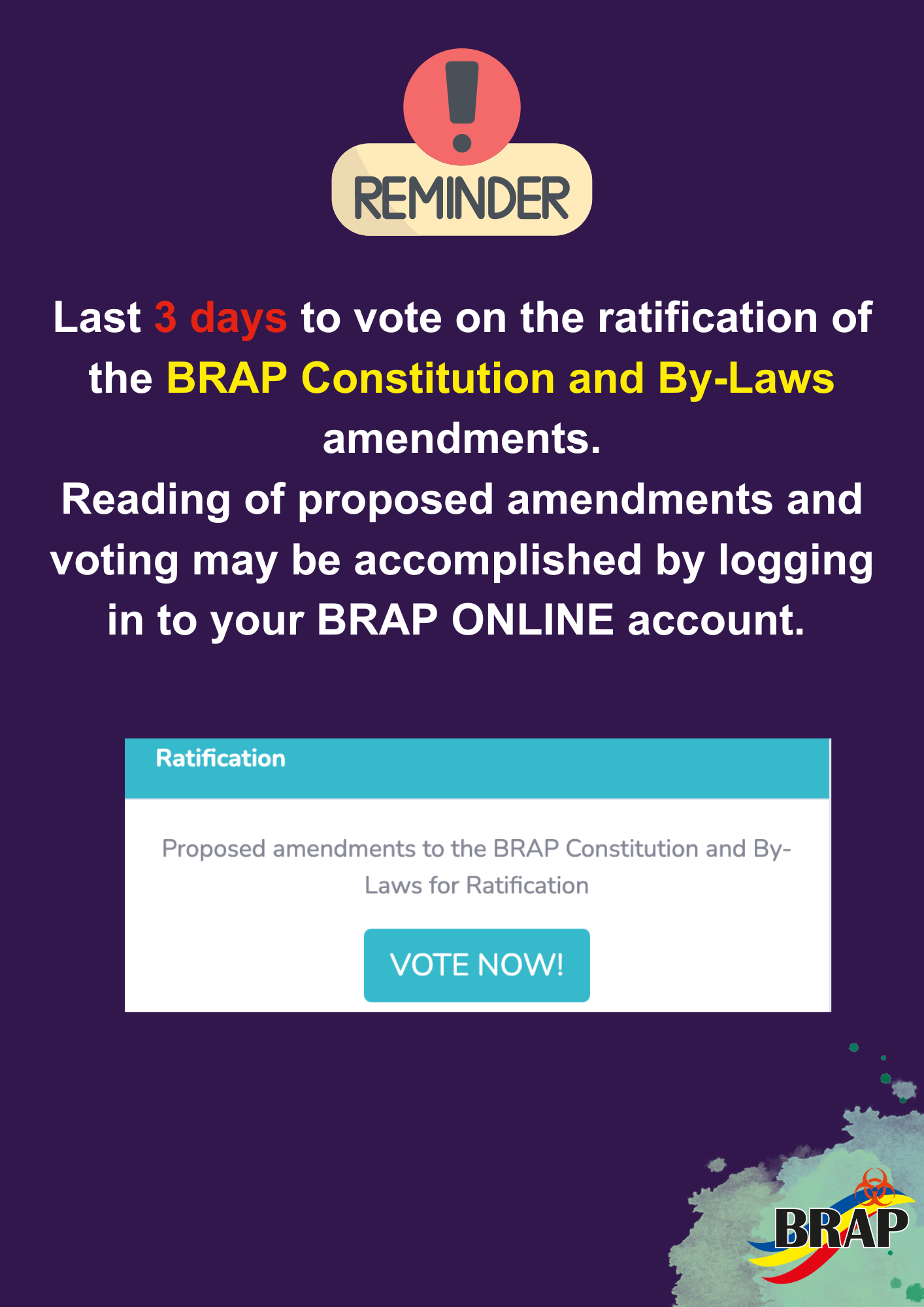 REMINDER | BioRisk Association of the Philippines 2015, Inc. (BRAP2015)